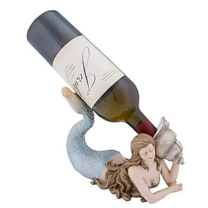 Beachcombers Mermaid Tropical Coastal Nautical Beach House Tabletop Rack Figure Accessories Collectible Wine Bottle Holder Blue