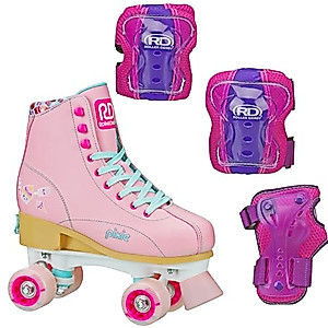 Roller Derby Pixie Adjustable Girl's Roller Skates with Protective Gear, Adjustable Sizing, Tri-Pack Protective Gear Included