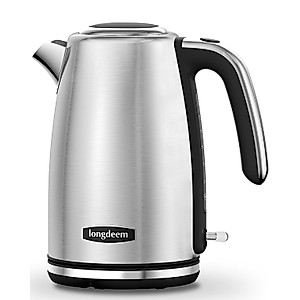 LONGDEEM Electric Kettle Stainless Steel 1.7L - 1500W Quick Boil, Retro Style, Auto Shut-Off, Boil Dry Protection with Filter & Water Gauge - Perfect for Tea, Hot Water