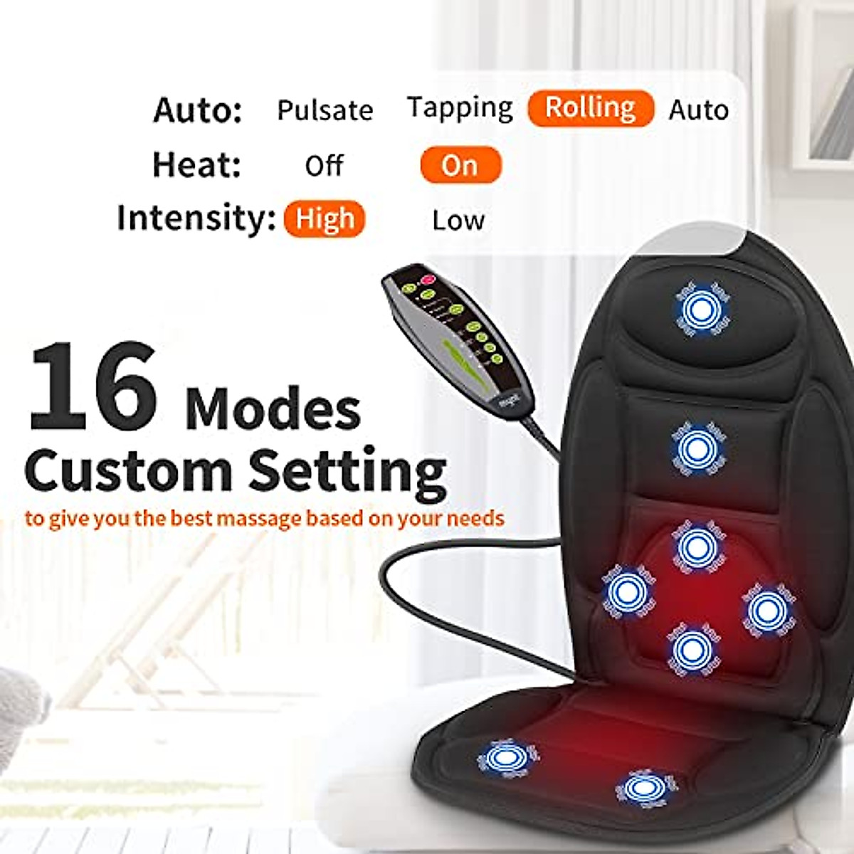 Mynt Vibrating Massage Chair Pad: Relieve Back, Neck, and Thigh Pain with Heating Pads - Over-Seat Cover for Improved Blood Circulation and Muscle Refreshment