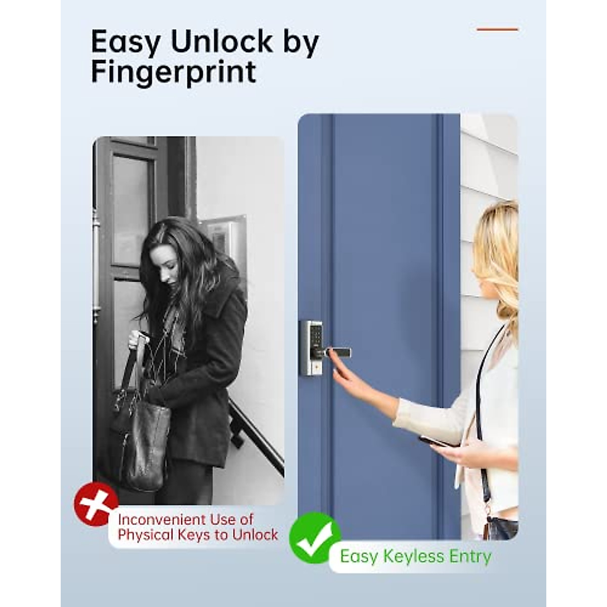 Keyless Entry Door Lock, Zomnua Fingerprint Lever Lock Keypad Door Lock with Handle, Deadbolt Alternative Front Door Lock Biometric Passcode Code Door Lock with IC Card for Home Hotel Office (Silver)