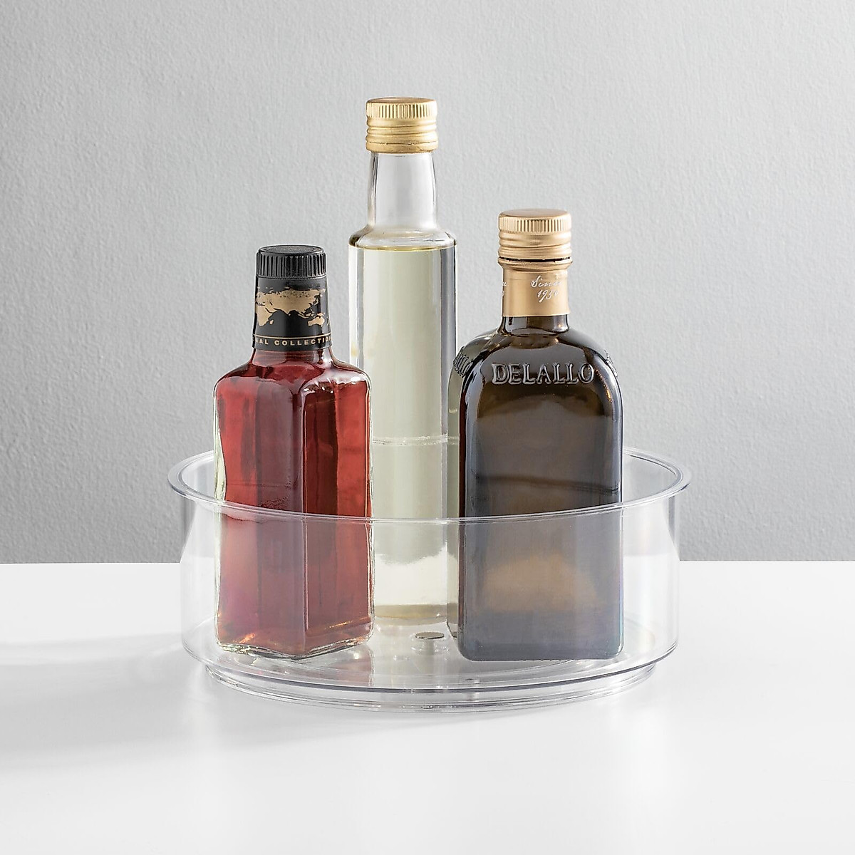 mDesign 9" Plastic Lazy Susan Spinner for Kitchen Cabinet, Cupboard, Fridge, or Drawer Organizing - Rotating Circle Spice Organizer Turntable for Food, Condiment, Medicine - Lumiere Collection - Clear