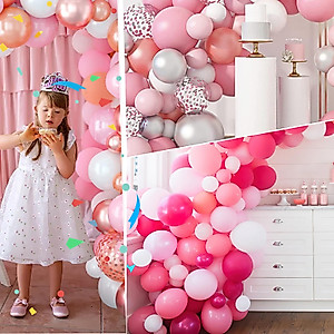 LovesTown Rose Pink Balloon Garland Kit, 150PCS Arch Kit Hot Pink Confetti Pink Metallic Latex Balloons for Wedding Engagement Birthday Party Decorations