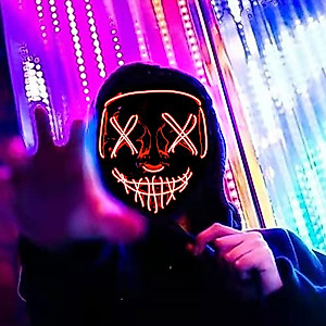 Entrope Halloween Mask, LED Glow Scary Halloween Face Mask for Festival Cosplay Halloween Costume Masquerade Parties, Carnival, Gifts (Red)