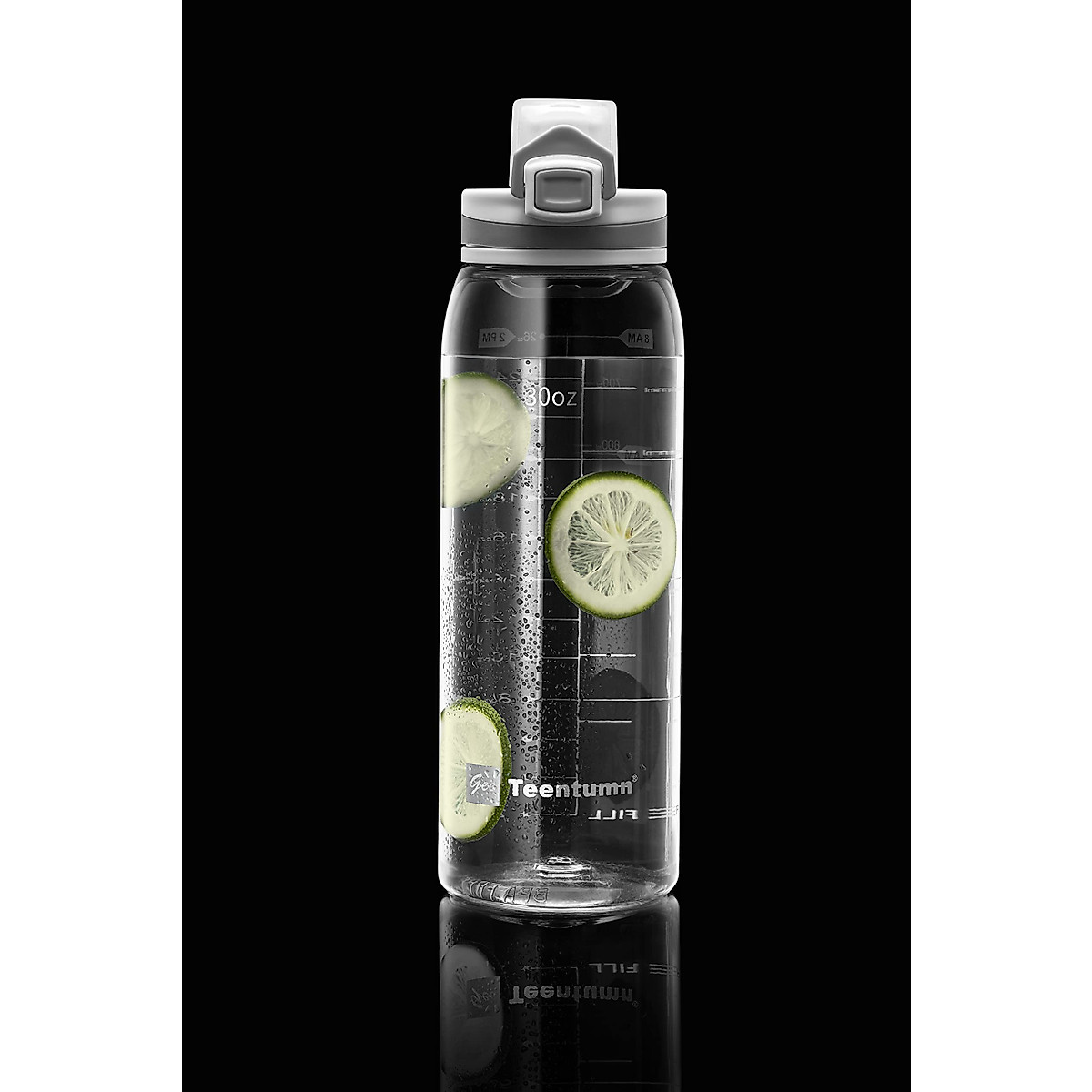 Teentumn 30oz Sport Water Bottle with Time Markers, Large Durable Gym Plastic Bottle Tritan BPA Free for Fitness, Outdoor Enthusiasts, Leakproof Clear (Pack of 1)