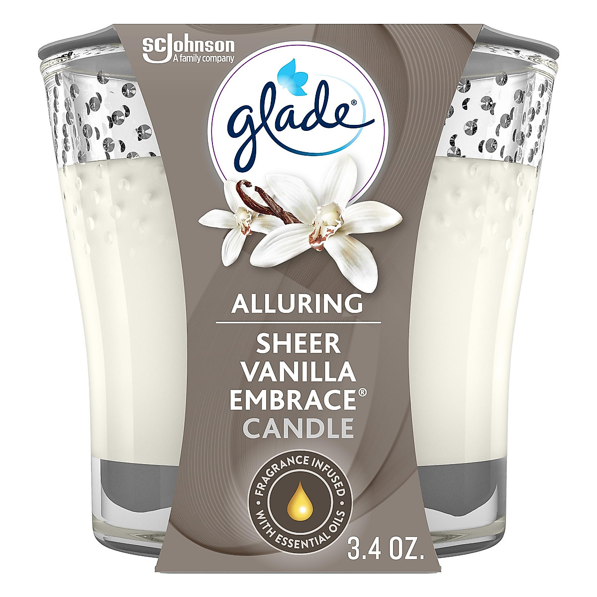 Glade Candle Jar, Air Freshener, Sheer Vanilla Embrace, 3.4 Oz