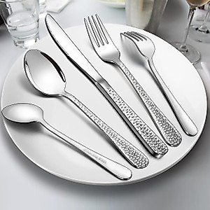 Homikit 20 Pieces Hammered Silverware Set, Stainless Steel Flatware Cutlery for 4, Fancy Metal Tableware Eating Utensils Include Knives Forks Spoons, Mirror Polish, Dishwasher Safe