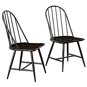 Target Marketing Systems Windsor Mixed Media Dining Room Chairs, with Spindle Back Design and Contoured Saddle Seat, 38" H x 18" W x 20" D, Set of 2, Black