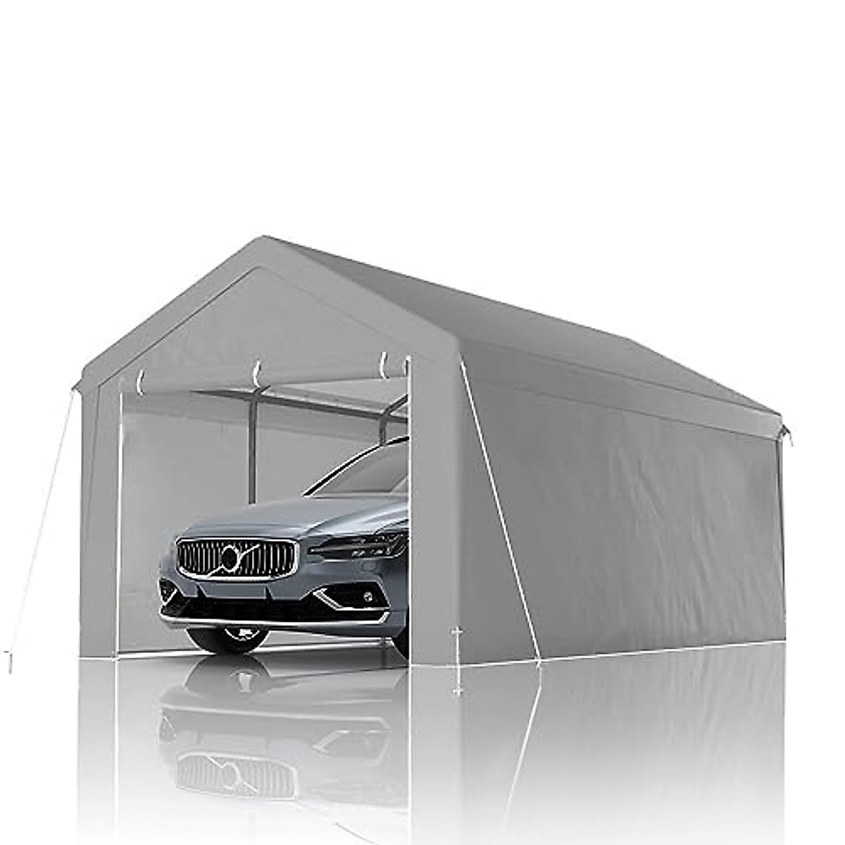 Carport 10'x20' Heavy Duty Canopy Steel,Portable Garage Party Tent,Portable Garage with Removable Sidewalls & Doors All-Season Tarp for Car,Truck,SUV,Party(Grey)