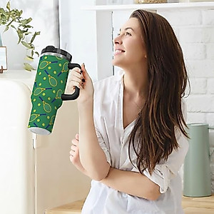 Exnundod Tennis Rackets and Balls Tumbler with Handle 40oz and Straw Insulated Tumblers Leak-proof Water Bottle for Car Travel