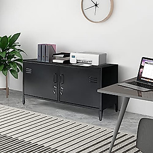 DOALBUN Metal Storage Cabinet, 2 Door Metal Locking Cabinet, Steel Lockable Office Storage Cabinet with 2 Shelves for Home Office, Garage and Warehouse (Black)