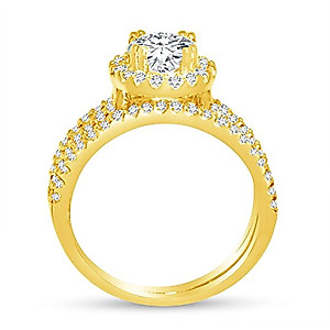 Size - 7-14k Yellow Gold Cross Over Bridal Halo Large Bridal Engagement & Wedding Ring CZ Cubic Zirconia (2.0cttw., 1.0ct. Center)