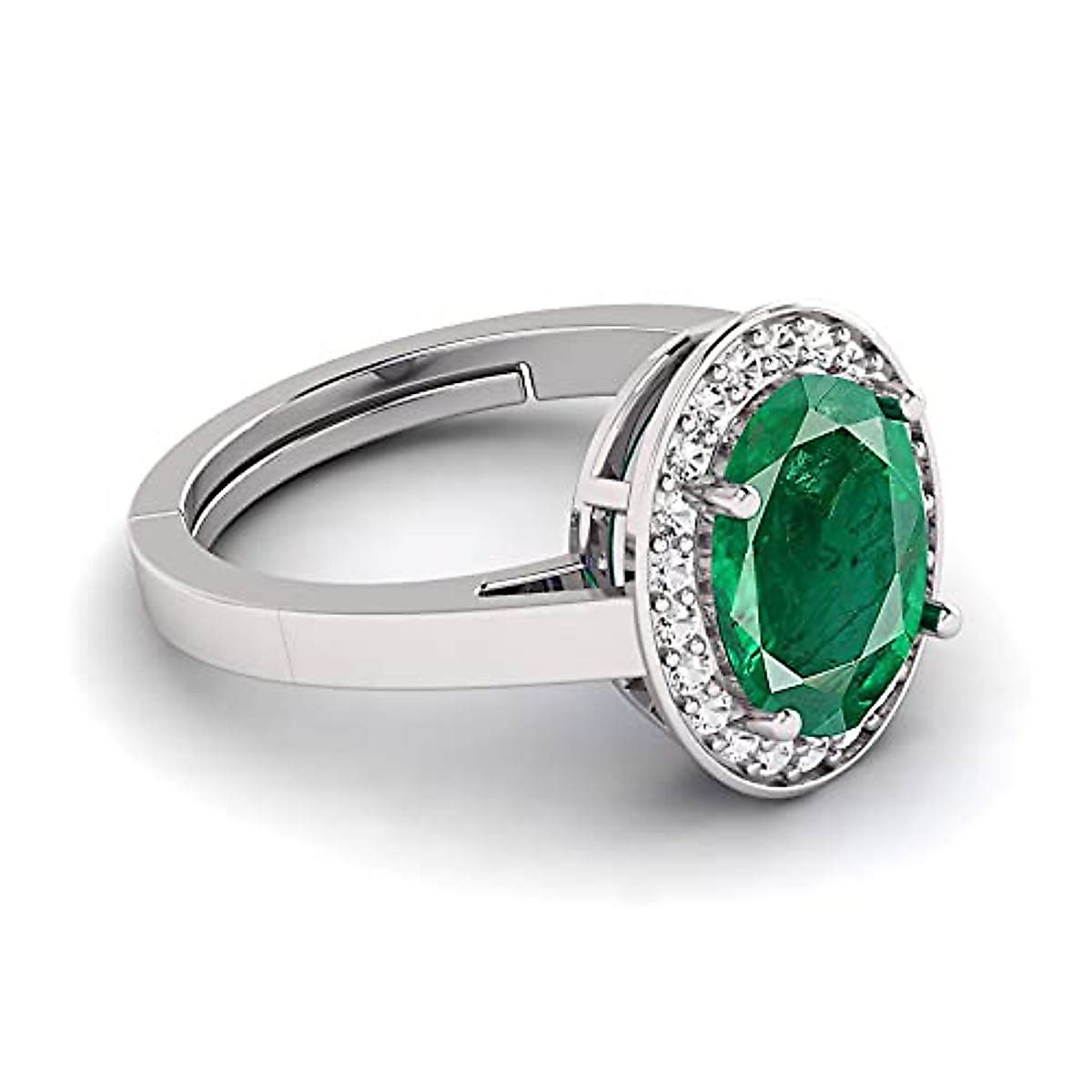 LMDPRAJAPATIS Natural 10.25 Ratti Lab Certified Emerald Panna 925 Sterling Silver Oval Shape Solitaire Adjustable Ring