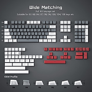 Womier Pudding Keycaps - PBT Keycaps, Shine Through Keycaps, 165 Keys Keycaps Set, Custom Keycaps for 61/68/84/87/82/100 Cherry Gateron MX Switches Mechanical Keyboard, White/Gray