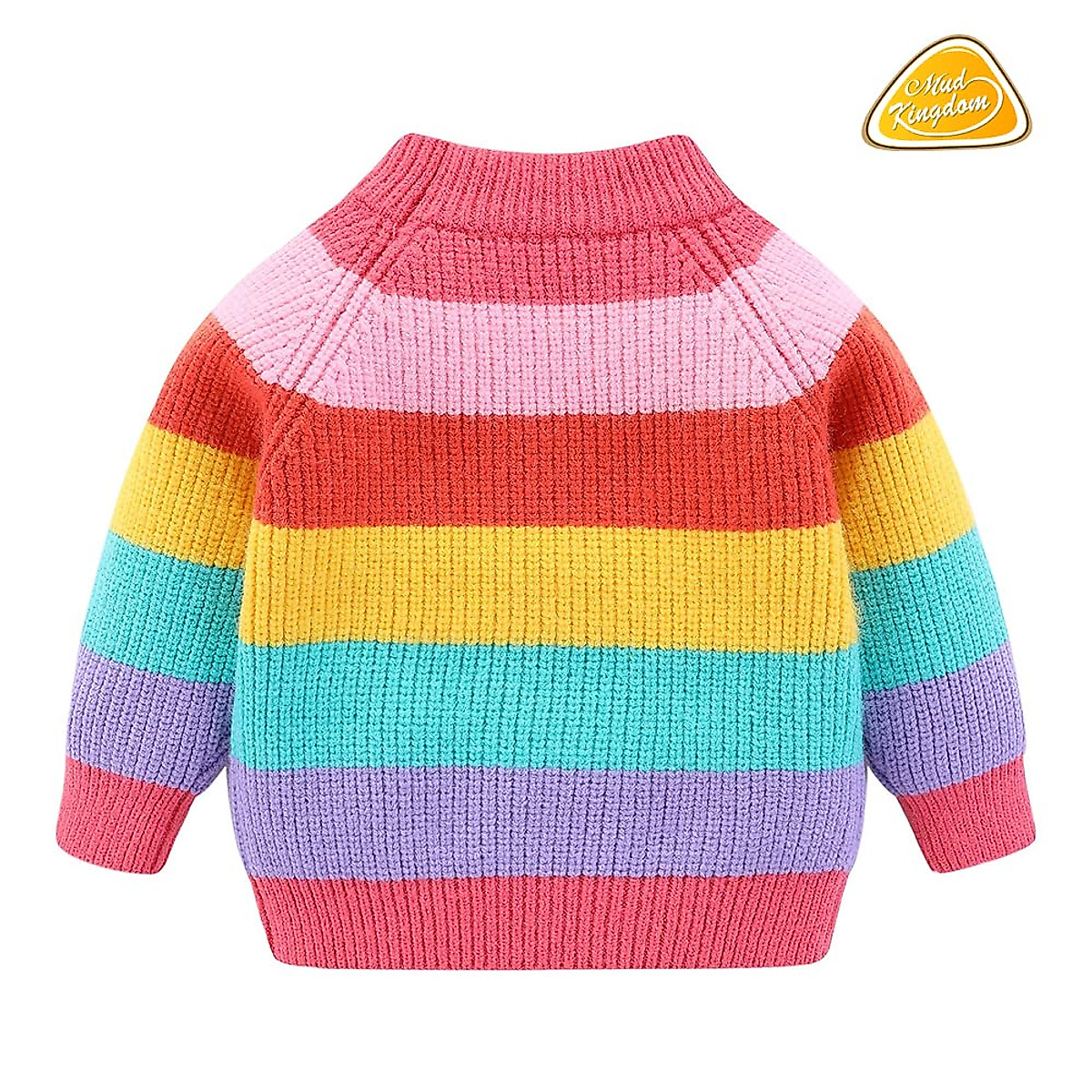 Mud Kingdom Fall Tops Baby Boys Girls Rainbow Stripes Ribbed Knit Color Block Long Sleeve Sweater Pink 12-18 Months