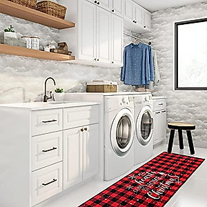 Kitchen Mats fo Floor, All Hearts Come Home for Christmas Red and Black Plaid Backed Rubber Dots Rugs,Non Slip,Absorbant Runner Rugs for Hallway Entryway,Kitchen,Laundry 1 pcs 18x47.2 Inch