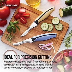 Farberware Precise Slice, Soft Grip Paring Knife Set, High-Carbon Stainless Steel Knives, Razor-Sharp Kitchen Knife Set with Ergonomic Handles, 2 Piece