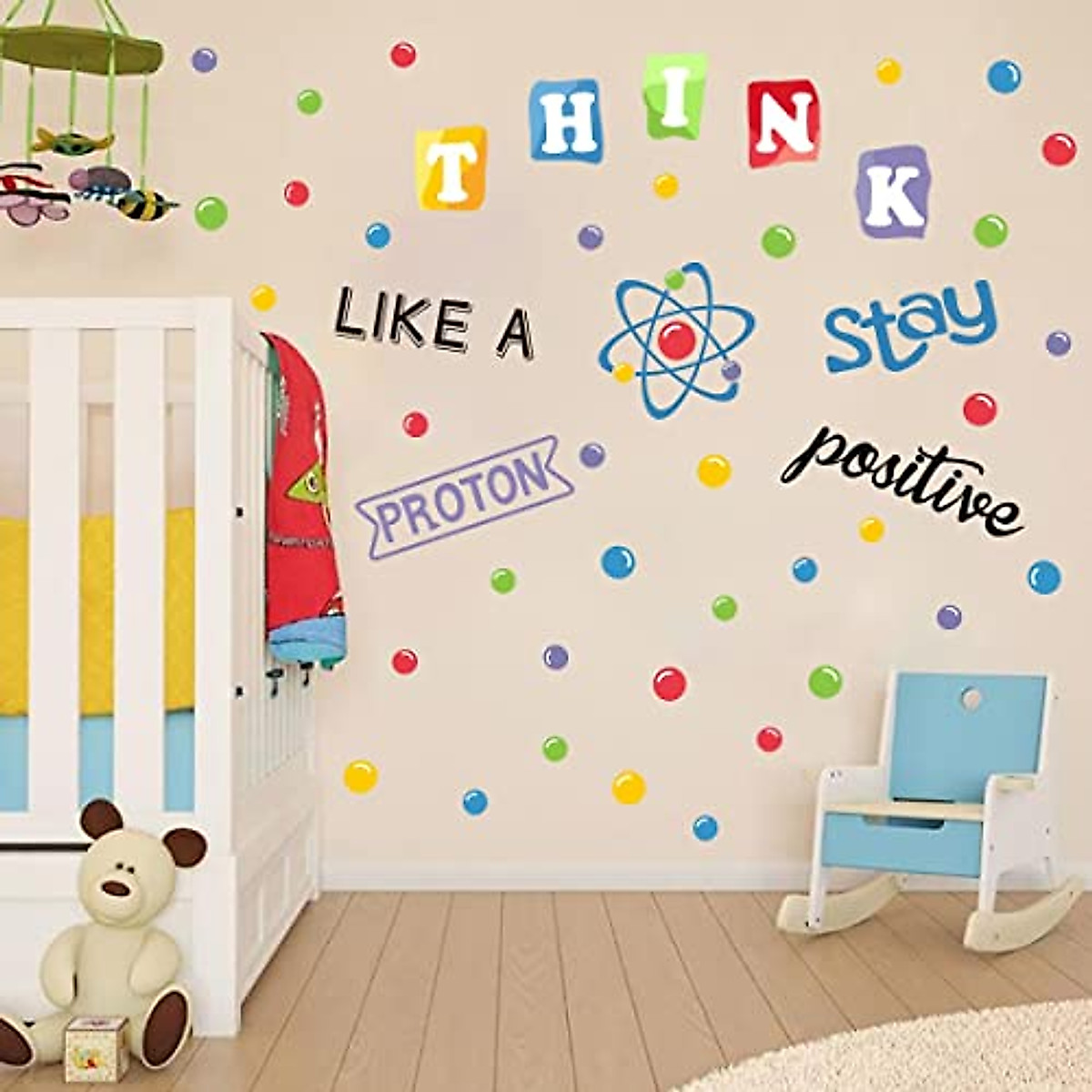 IARTTOP Science Wall Decal, Stay Positive Colorful Polka Dots Stickers, Inspirational Saying Laboratory Educational Decals, Chemistry Proton Wall Art For Nursery Middle Schoo Classroom Wall Stickers Decorations