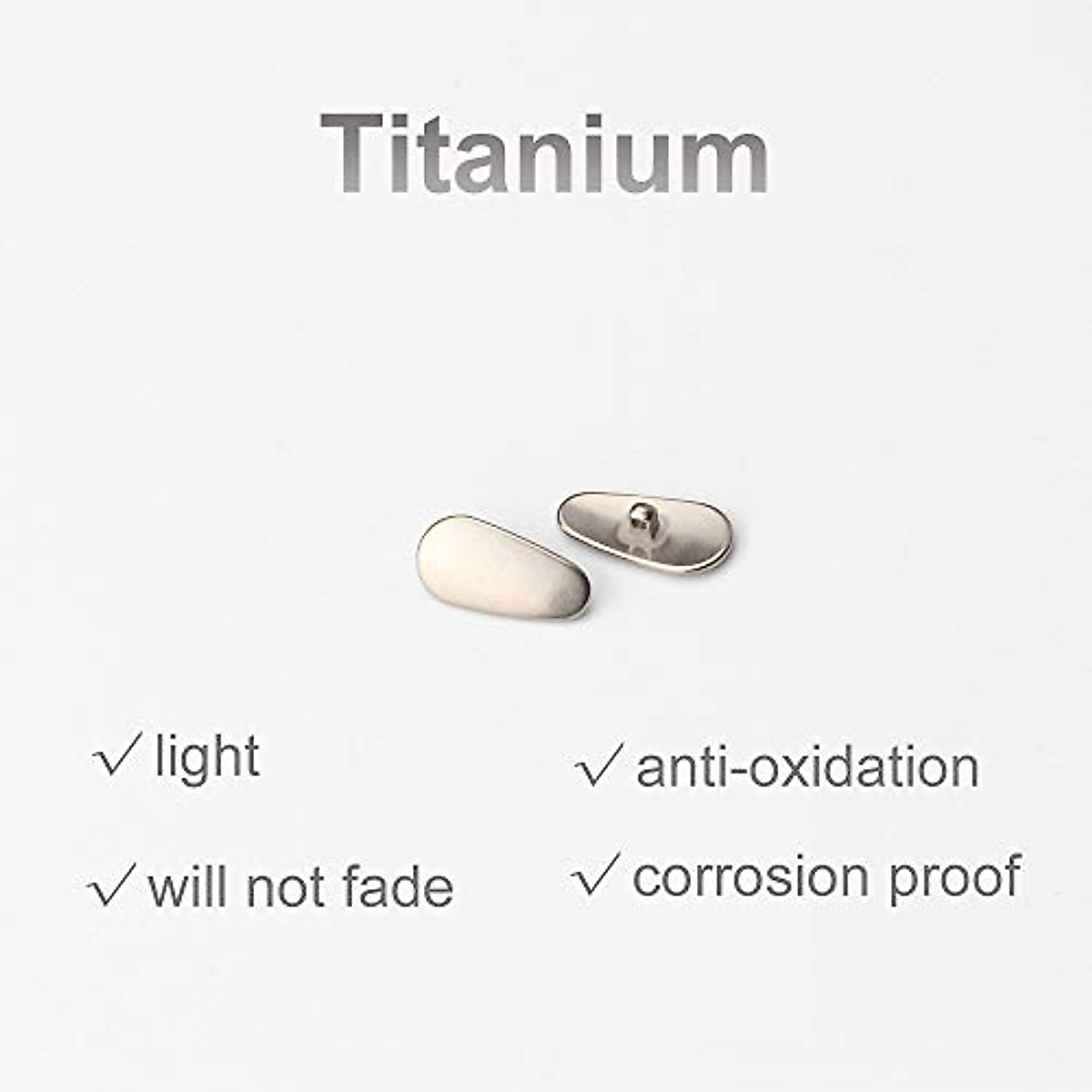 Soukoshi Eyeglass Nose Pads for Metal Frames Titanium Nose Piece for Glasses Nose Grips Push in 14mm Repair Kit with Screws and Nose Pads for Glasses Anti Slip(2 Pairs,Melon Seed Shape)