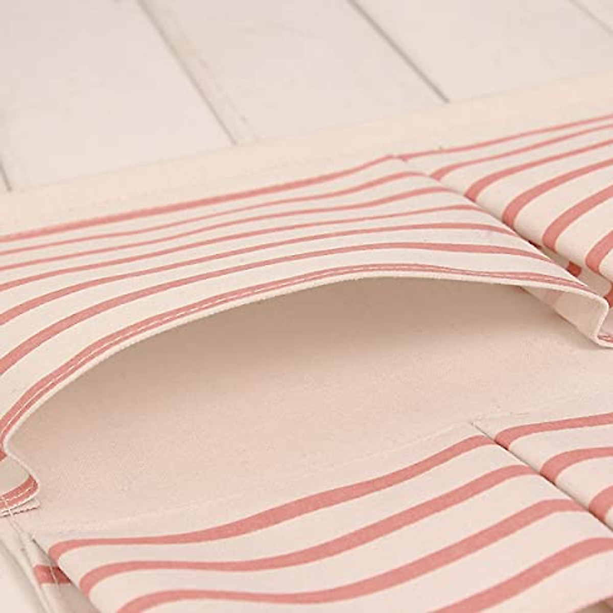 Halyuhn 23 x 14 Inch 8 Pockets Wall Hanging Storage Bag, White Red Striated Waterproof Linen Fabric Organizer with Self Adhesive Hook Wood Bar, Narrow 3-Shelf Over The Door Closet Pockets Chart