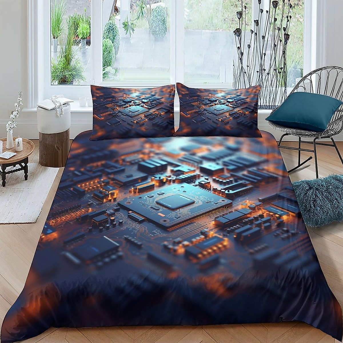 EVMILA Chips for Teens and Adults Quilt Cover Comforter Covers 3D Print Circuit Board Duvet Cover with Pillow Cases with Zipper Closure Soft Microfiber Bedding Set 3 Pieces Queen（228x228cm）