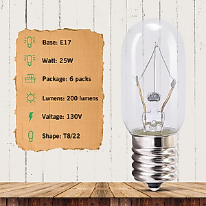 8206232A Microwave Light Bulb, T8 Microwave Exterior Light Bulb 25Watt Appliance Light Bulb Replacement Oven Part for 8206232A 1890433 8206232 AP4512653, 6Pack