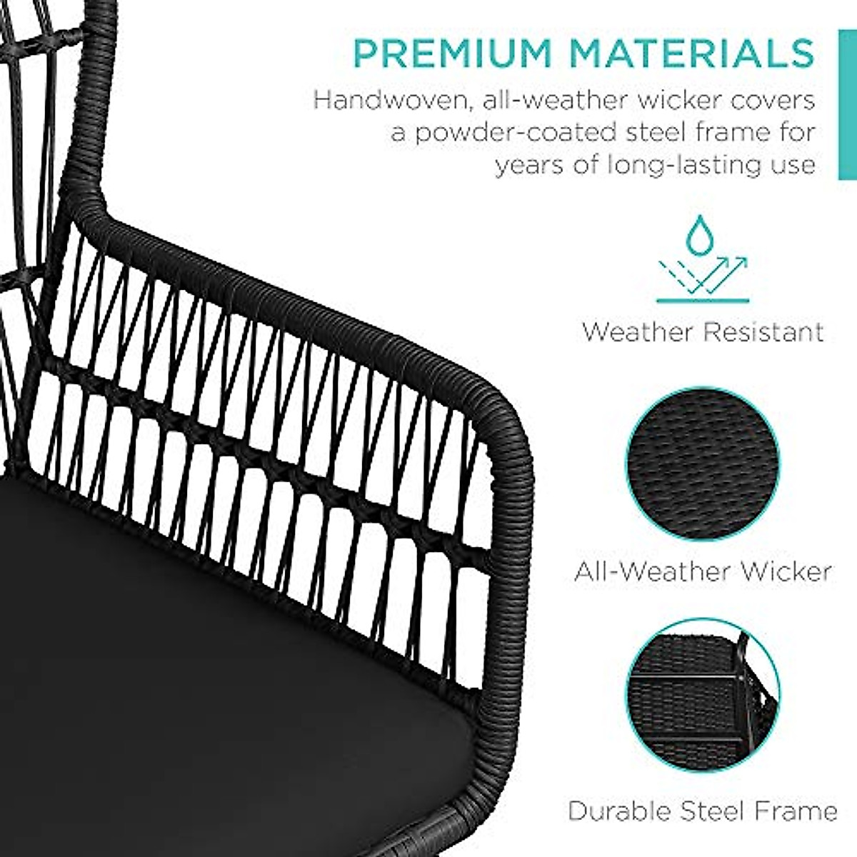 Best Choice Products 3-Piece Patio Conversation Bistro Set, Outdoor All-Weather Wicker Furniture for Porch, Backyard w/ 2 Wide Ergonomic Chairs, Cushions, Glass Top Side Table - Black