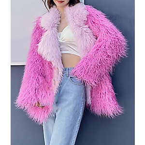 Vickstco Women's Fluffy Long Colorful Faux Fur Jacket Overcoat Warm Outwear Parka Coat Outwear