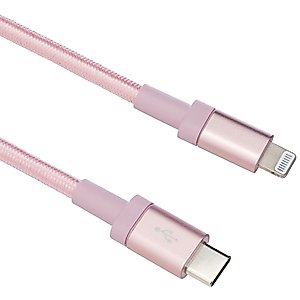 Amazon Basics USB-C to Lightning Charger Cable, Nylon Braided Cord, MFi Certified Charger for Apple iPhone 14 13 12 11 X Xs Pro, Pro Max, Plus, iPad, 6 Foot, Rose Gold