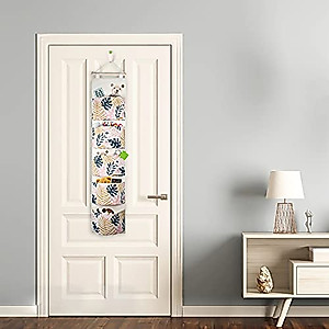 SMFANLIN 2Pcs Over The Door Storage Hanging Bag, Premium Linen Fabric Wall Hanging Storage Organizer with 5 Pockets, Waterproof Hanging Shelves Pocket for Wall Bedroom Bathroom