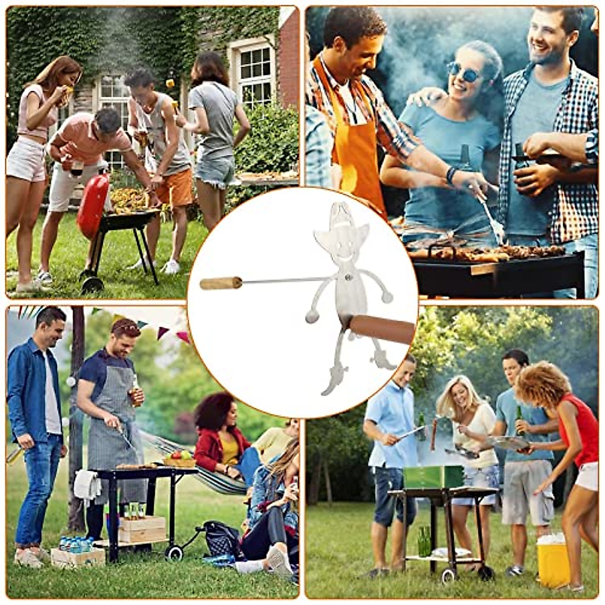 RICHERI 2 sets of marshmallow Grill Sticks, Stainless Steel Grill forks for men and women with hats, hot dog Stand Bonfire Party Family and friends Party Barbecue Forks