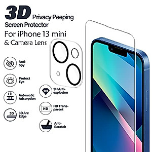 BIGFACE Compatible with iPhone 13 Mini Screen Protector + Camera Lens Protectors, [2 + 2 Pack] Premium HD Clear Tempered Glass, Anti-Bubble 3D Curved Accuracy Film for iPhone 13 Mini(5.4 Inch)