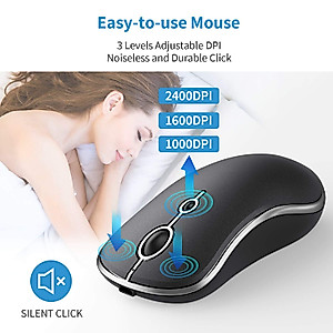 Multi-Device Bluetooth Keyboard Mouse, Full Size 2.4GHz Rechargeable Wireless Keyboard Mouse Combo, Connect up to 3 Devices for Windows, Android, Mac OS