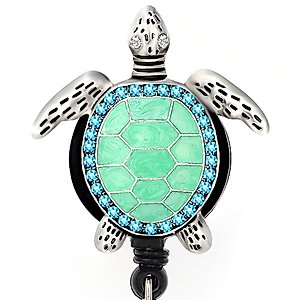 Aquamarine Enamel Sea Turtle Retractable ID Badge Reel,Name Card Holder for Nurse
