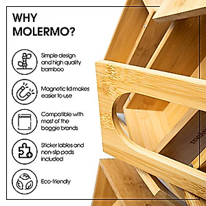 Molermo Bamboo Ziplock Bag Organizer for Drawer - Magnetic Lids Provide Easy Filling. 4 Piece Baggie Organizer Suitable for Gallon, Quart, Sandwich and Snack Size Bag