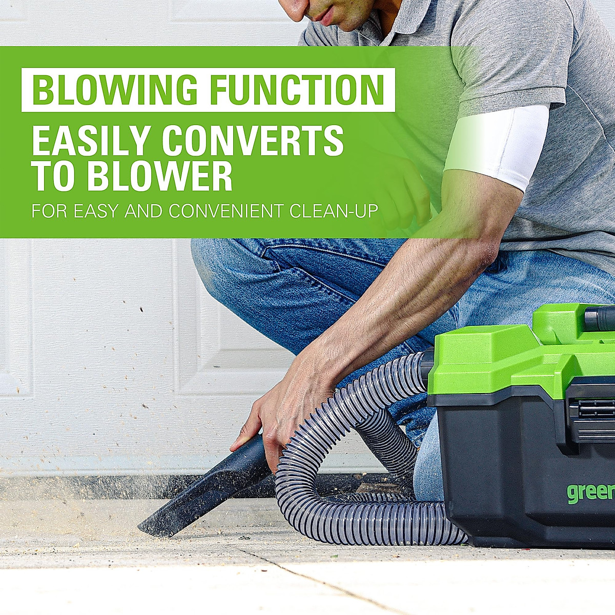 Greenworks 24V Cordless 3Gal Shop Wet/Dry Bare Accessories, Brushless Vacuum Tool Only, Green