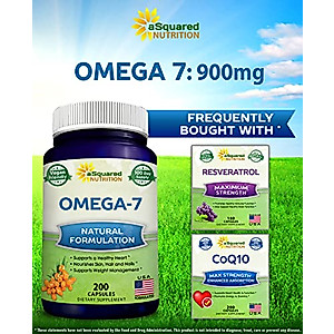 Purified Omega 7 Fatty Acids - 200 Capsules - from Natural Sea Buckthorn, XL Vitamin Supplement, No Fish Burp, Vegan Omega-7 Palmitoleic Acid, Compare to Omega 3 6 9 for Complete Weight Loss Results