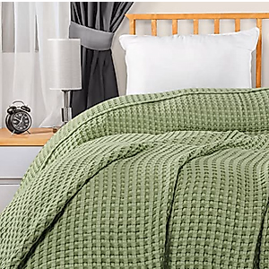 Utopia Bedding Cotton Waffle Blanket 300 GSM (Sage Green - 90x108 Inches) Soft Lightweight Breathable Bed Blanket King Size Layering Any Bed for All Season
