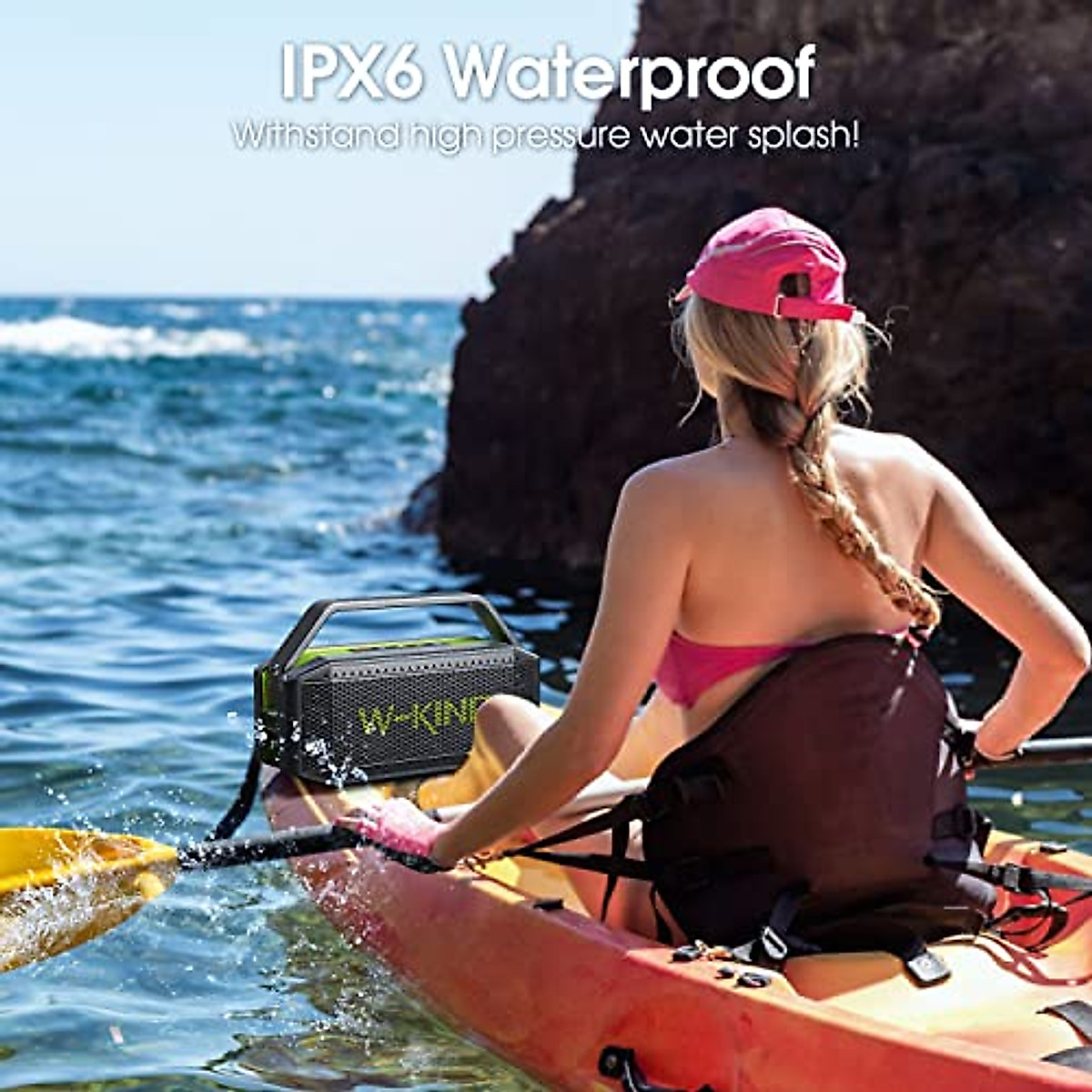 W-KING Portable Bluetooth Speakers, 60W IPX6 Loud Wireless Outdoor Waterproof Speaker with Subwoofer, 40H Playtime, Rich Bass Large Powerful Stereo Speaker with Power Bank, V5.0, TF Card, AUX, NFC, EQ