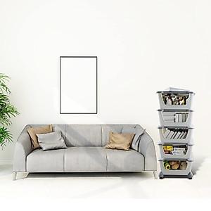 Buyitt 5-Tier Plastic Stackable Storage Bins for Pantry, Stacking Organizing Baskets with Wheels