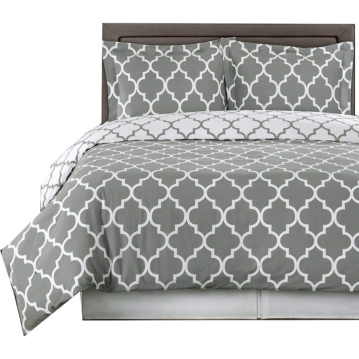 Gray and White Meridian 3-Piece Full/Queen Comforter Cover (Duvet-Cover-Set) 100% Cotton 300 TC