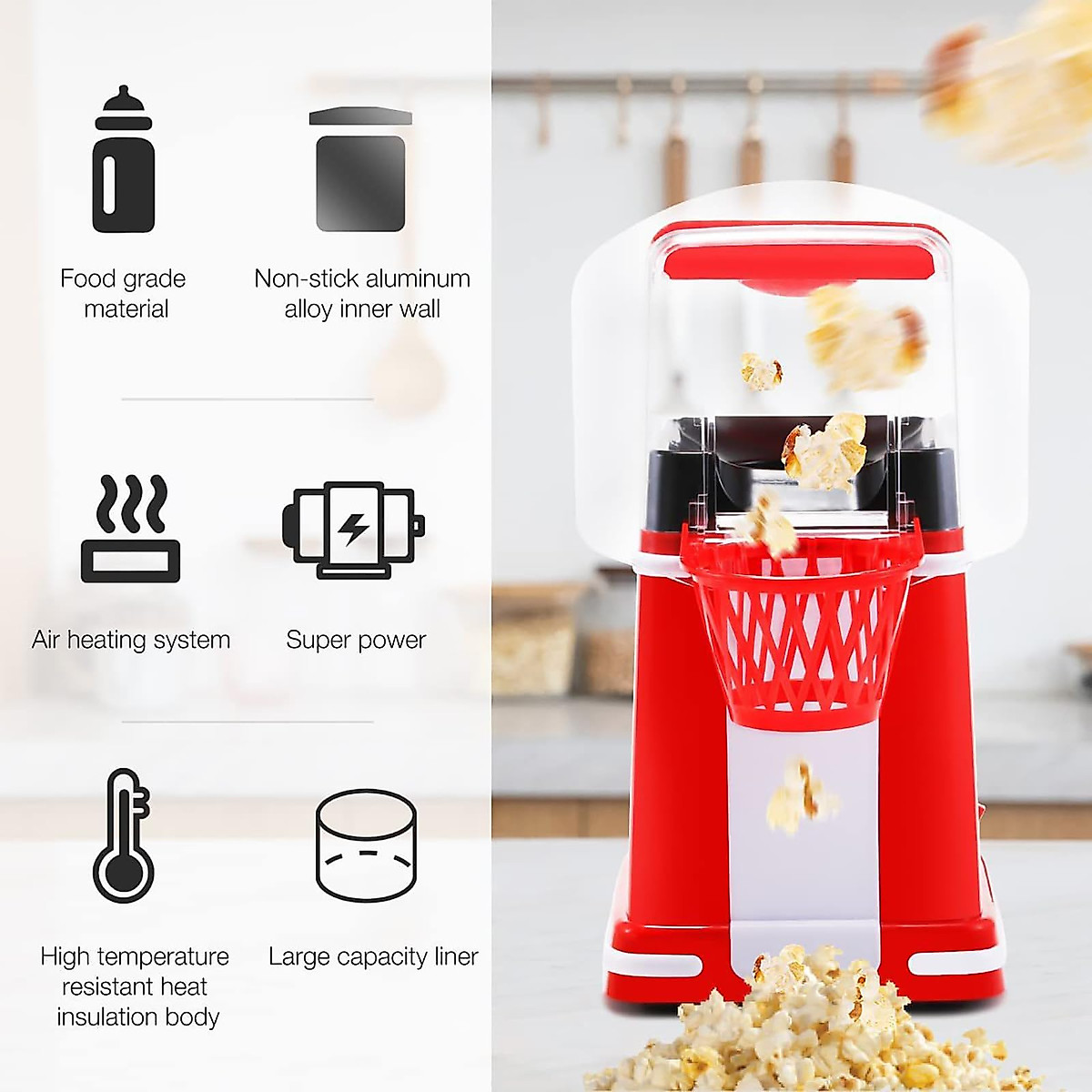 Electric Popcorn Maker Machine Basketball Hoop, Automatic Popcorn Machine Household Appliances For Kids, 1200W Popcorn Machine Movie Theater Style, Very Low Noise,Easy To Clean for Home Use, Party