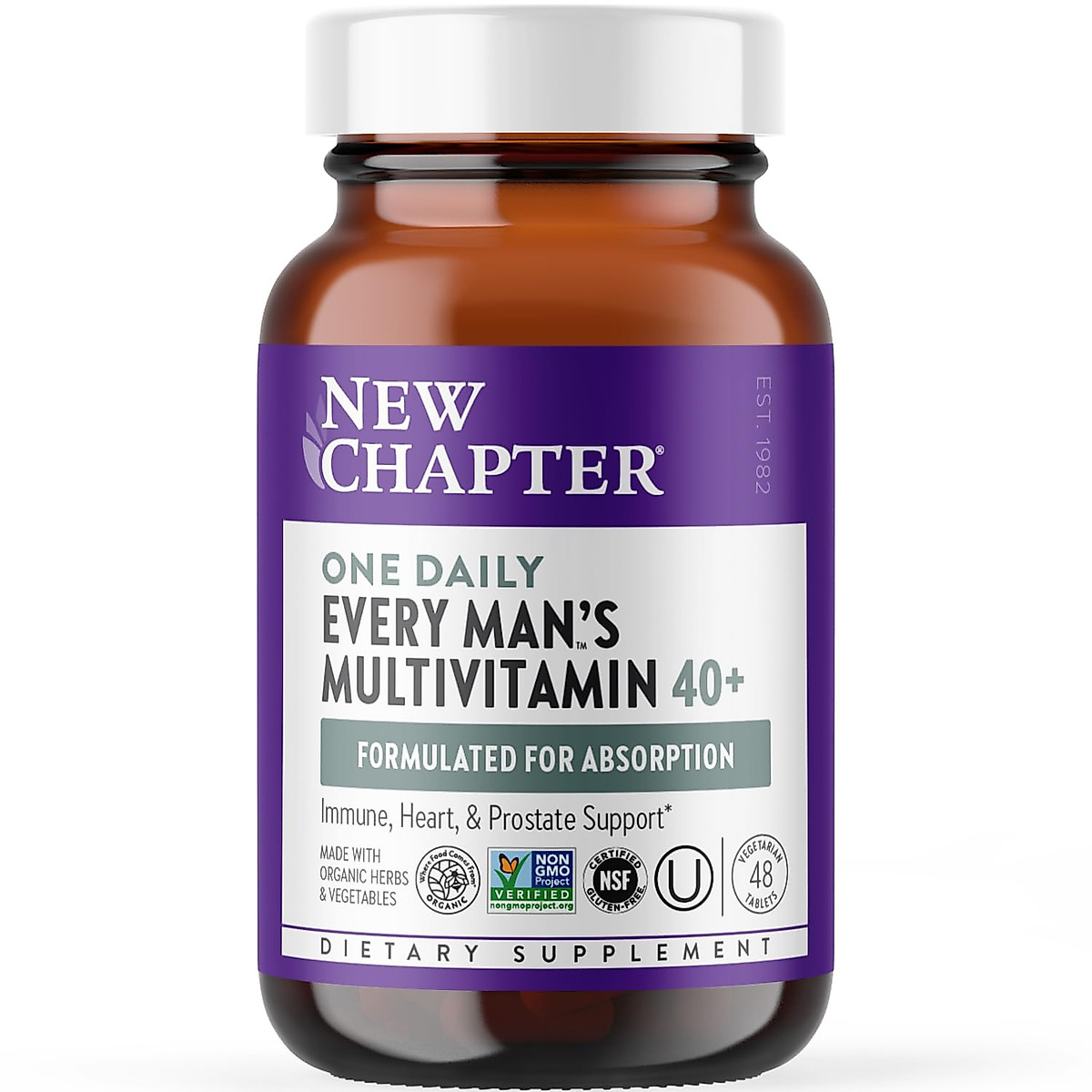 New Chapter Men's Multivitamin 40 plus for Energy, Heart, Prostate + Immune Support with Fermented Nutrients - Every Man's One Daily 40+, Made with Organic Vegetables & Herbs, Non-GMO - 48 ct
