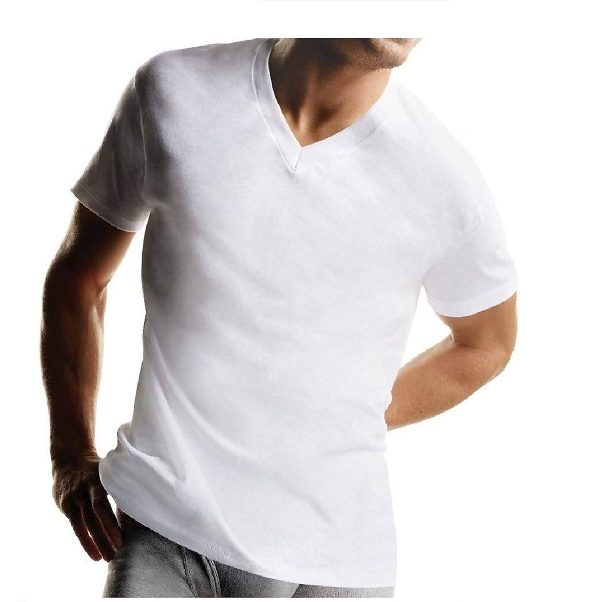 Berkley Jensen Men's Cotton 6 Pack V Neck Shirts Tshirts (White, S)