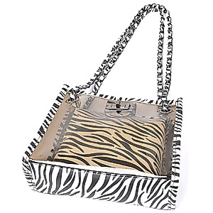 Stadium Approved Vegan Leather Snake Print Small Large Clear Tote Bag Purse (Small 2 in 1 Zebra Tote - Clear)