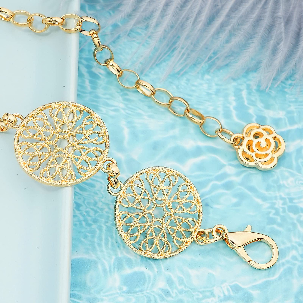 Wovanoo Chain Belts Metal Waist Chain Belt for Women Vintage Hollow Waistband for Dress Gold 105cm