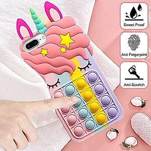 HoneyAKE Fidget Toys Phone Case for iPhone 8 Plus Case iPhone 7 Plus Case Bubble Protect Soft Silicone Shockproof Stress Reliever Pop Phone Cover Women Girls for iPhone 6s Plus 7 Plus 8 Plus, Rainbow