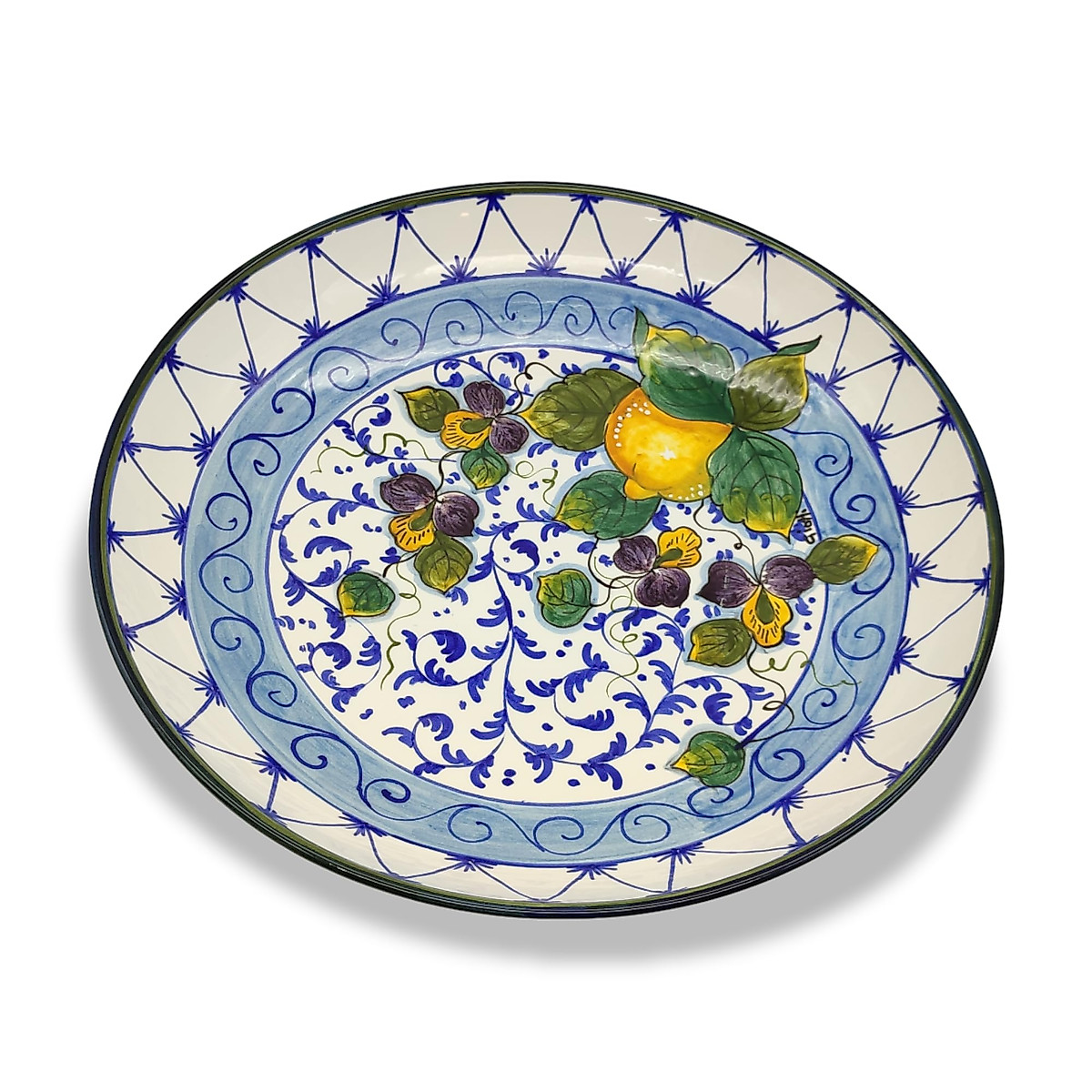X Large Ceramic Bowl for Kitchen - Italian dinnerware pasta bowl - Platter serving tray - Hand painted Tuscan pottery bowls - Made in Italy plates set - Ceramics salad tuscan soul pottery