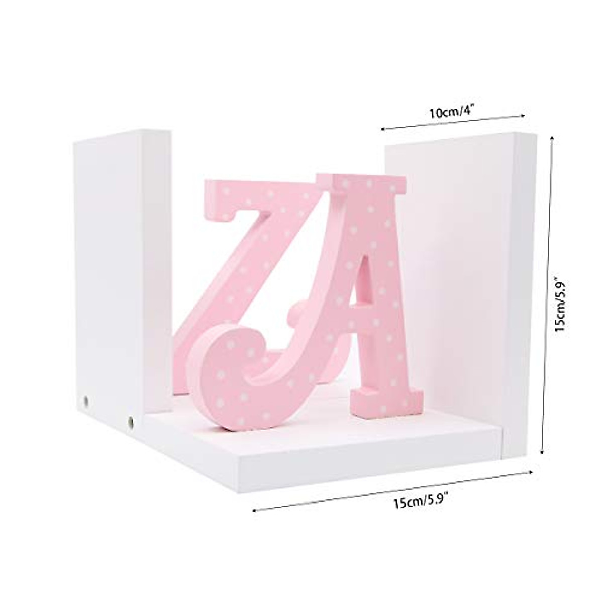Apol Creative Pink and White Dots A-Z Letter Wood Bookends Book Ends Book Organizers Bookshelf for Kids Study Gift School Office Library Home Desk Decoration