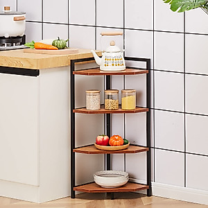 Cplxroc Corner Shelf, 4-Tier Display Shelves, Wood Storage Stand, Multipurpose Shelving Unit for Small Space, Home Office, Bathroom Corner Chelf (Brown)